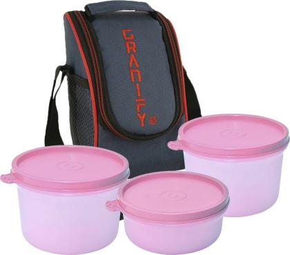 Granify A-301 Red Plastic Lunch Box with 3 Plastic Containers and Lunch ...
