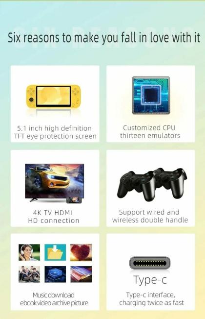 DKD X20 Handheld Arcade Retro HD Video Game Player 8GB Built Game with ...