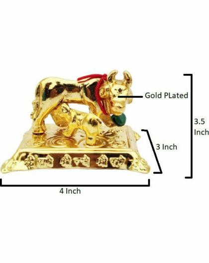 LETNIX Gold Metal Medium Kamdhenu Cow & Calf Holy Wishing Fulfilling ...