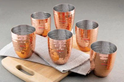 Ebun Hammered Stainless Steel Copper Plate Drinking Glass Set 300 ml ...