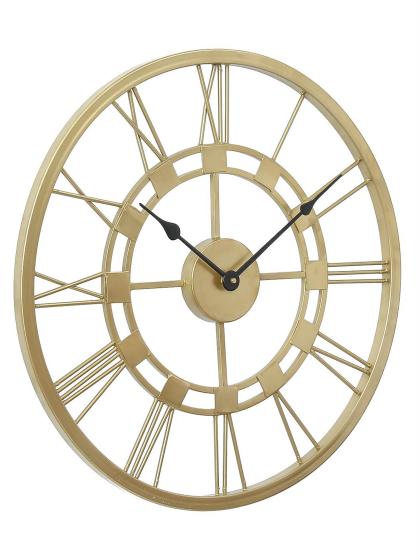 Chronikle Golden Metal Analog Roman Figure Round Wall Clock With Non ...