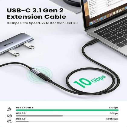 UGREEN 10387 USB Type C M/F Extension Cable USB 3.2(10G) Fast Charging ...