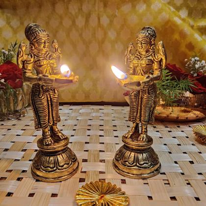 Divya Mantra Golden Brass Welcome Lady Diya ,DM00065 - JioMart