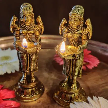 Divya Mantra Golden Brass Welcome Lady Diya ,DM00065 - JioMart