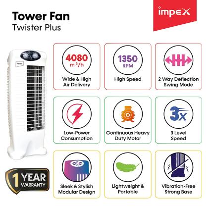 Impex Tower Fan, Black, White - JioMart