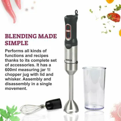 Inalsa Robot INOX 1000 Plus,1000W Hand Blender with Chopper, Whisker ...