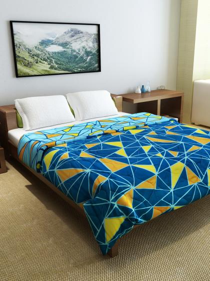 Divine Casa Blue and Orange Geometric Microfiber Polyester Double ...