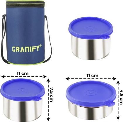 Granify A-562 Green Stainless Steel Lunch Box with 3 Stainless Steel Containers and Lunch Box ...