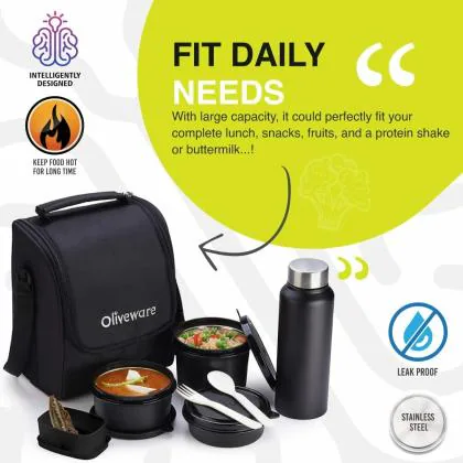 Oliveware Teso Lunch Box with Bottle - Black - JioMart