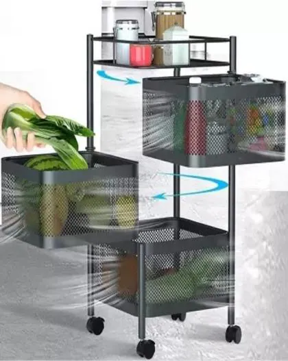 Craftbin 3-Tier Fruit and Vegetable Trolley Kitchen Rotating Rack ...