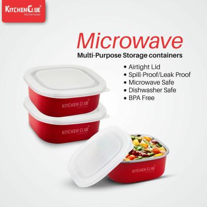 Kitchen Clue Red White Stainless Steel Microwave Safe Air Tight Lock ...