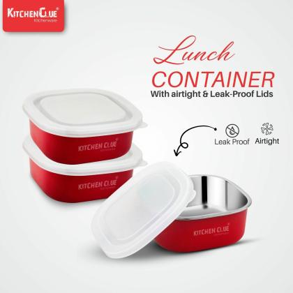 Kitchen Clue Red White Stainless Steel Microwave Safe Air Tight Lock ...