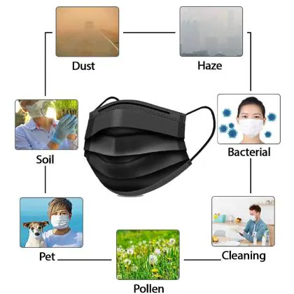 Lioncrown 3Ply Non-Woven Surgical Disposable Black Face Mask (Pack 50 ...