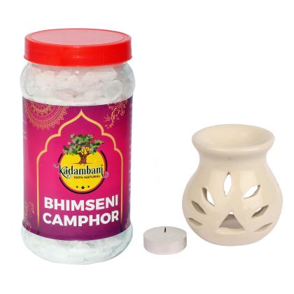 Kadambam Pure Bhimseni Camphor Jar 500gm + One Piece of Ceramic Aroma ...
