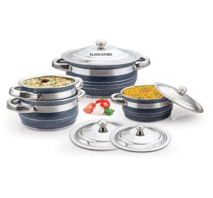 KLASSI KICHEN Stainless Steel 4 Pcs Handi Set with lid -Blue Cookware ...