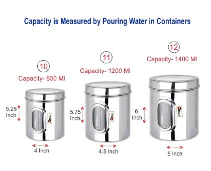 Ebun Stainless Steel Acrylic See Through Window Container Set 850 ml+ ...