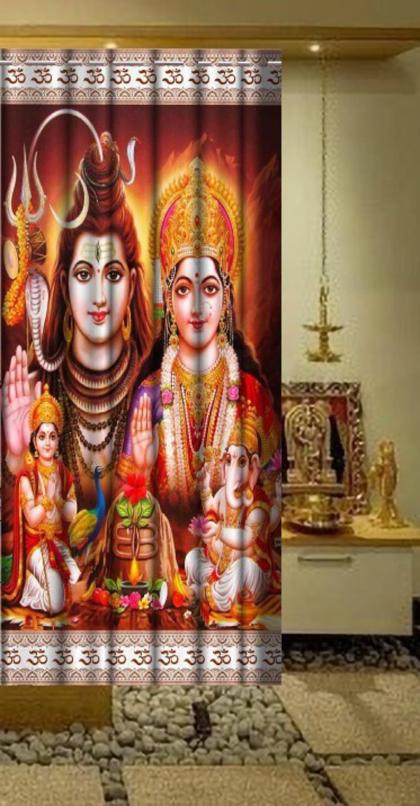 VJK FAB 3D Digital Printed Heavy Fabric Shiva Family God Design Curtains for Pooja Room, Temple ...