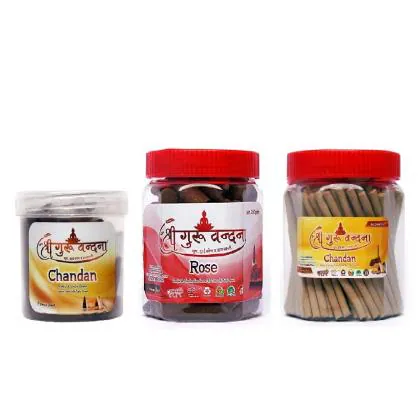 SHREE GURU VANDANA - CHANDAN DHOOP ROUND BOX-ROSE DHOOP 40CONES-CHANDAN ...