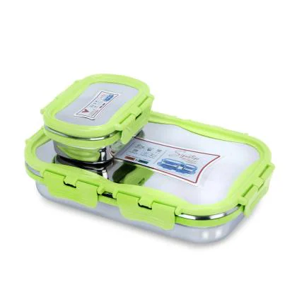 Virtue Homeware Stainless Steel Green 2-Containers Air Tight Lid And ...
