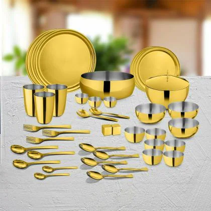 Shri & Sam Majestic Gold Stainless Steel Dinner Set 42 pcs - JioMart