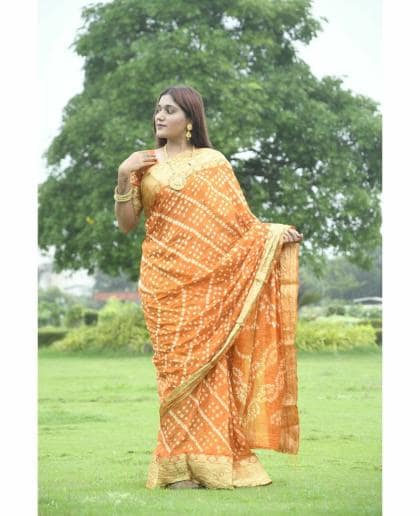 Bandhaniwala Handmade Bandhej Tie Dye Bandhani Saree With Blouse Piece ...