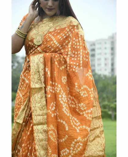 Bandhaniwala Handmade Bandhej Tie Dye Bandhani Saree With Blouse Piece ...