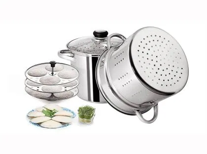 Pristine Sliver Stainless Steel Multi Purpose Steamer Set With Idli ...