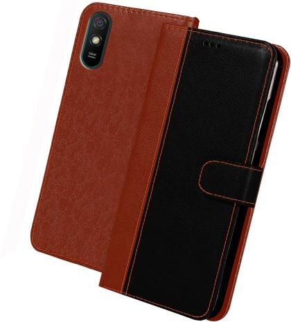 Hupshy Mi Redmi 9i, Mi Redmi 9A Black and Brown Leather Back Cover ...