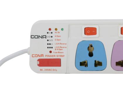 CONA 2646 COLOUR 6A 6x6 Power Strip with 1.5 meter cable and Power ...