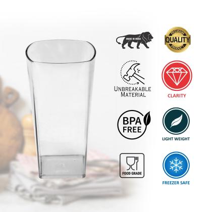 Vetalic Square Fiber Glass Set for Water, Plastic Glass Set, Drinking ...