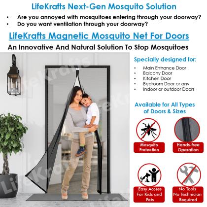 LifeKrafts Beige Polyester Mosquito Net Curtain for Doors with Magnets ...