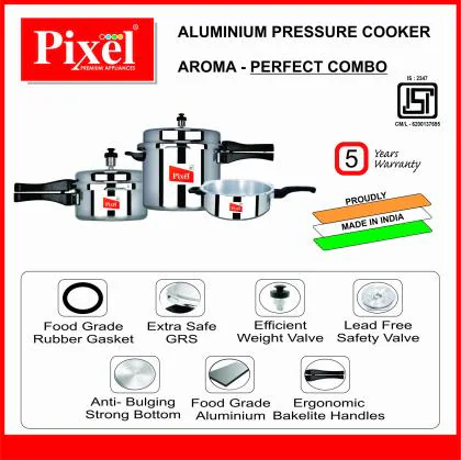 Pixel Aroma Aluminum Pressure Cooker Combo (2+ 3+ 5 L) with common ...