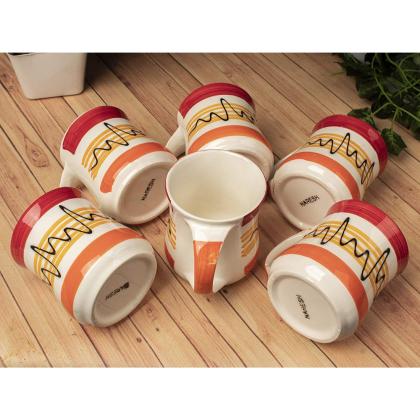 TMF Ceramic White Color Wide Base Milk & Coffee Mugs Set of 6, 325 Ml ...