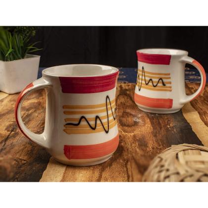 TMF Ceramic White Color Wide Base Milk & Coffee Mugs Set of 6, 325 Ml ...