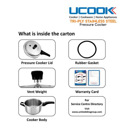 UCOOK Tri-Ply Stainless Steel Induction Pressure Cooker with Outer Lid ...