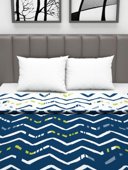 Divine Casa Dark Blue & White Microfiber Polyester Double Reversible ...