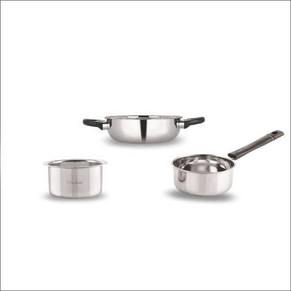 Neelam Stainless Steel cookware 3 Pcs Set- Silver ( Kadai/Sauce Pan & Top) - JioMart