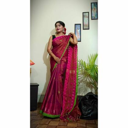 Biswas Handloom Jarry Woven Tissue Jacquard Jamdani Saree - JioMart