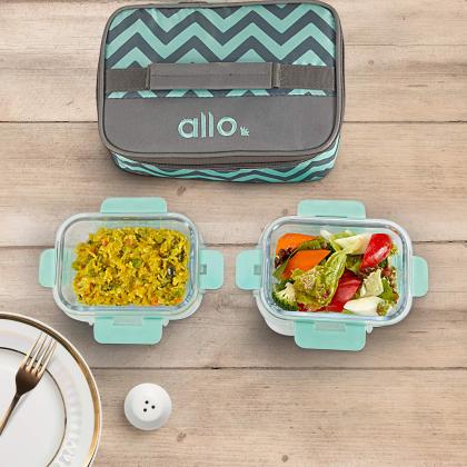 Allo Innoware Glass Lunch Box with Canvas Bag 370 ml (Pack of 2) - JioMart