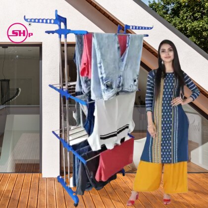 SHP SONI 3 Layer Jumbo Stainless Steel Cloth Dryer Stand (Blue) - JioMart
