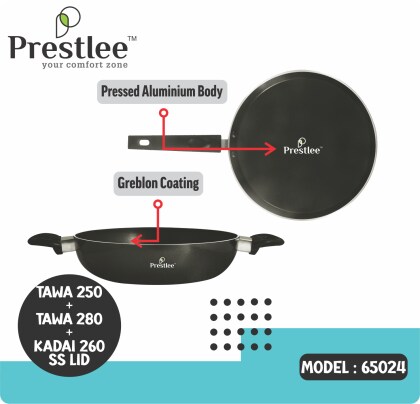 Prestlee 2 MM Thickness Tawa 250 + Tawa 280 + Kadai 260 with SS Lid ...