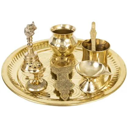 Spillbox Traditional Handcrafted Brass Puja Pooja Thali/Aarti Bartan ...