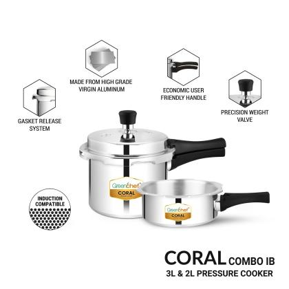 Greenchef Coral Induction Bottom Pressure Cooker 2 L & 3 L Combo - JioMart