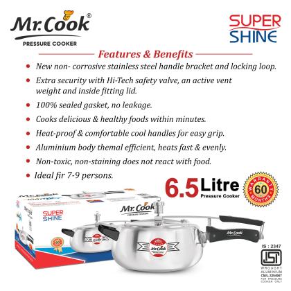 MR COOK Super Shine Induction Base Aluminium Pressure Cooker with Inner ...