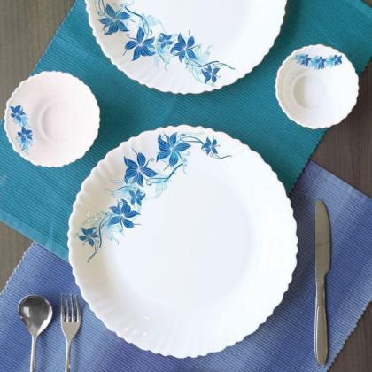 cello Pack of 37 Opalware Dazzle Blue Swirl Dinner Set (White, Microwave Safe) - JioMart
