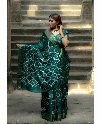 Bandhaniwala Handmade Bandhej Tie Dye Bandhani Saree With Blouse Piece ...