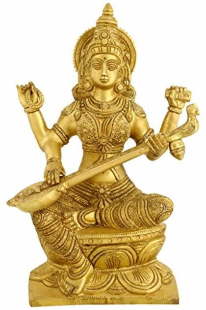 Kalakrithi Religious Brass Sharada Statue with Gold Colour Finishing 30 ...