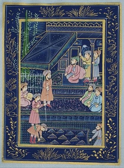 Hanish Arts & Crafts Blue Mughal Art Handmade Painting On Silk Cloth 5 ...