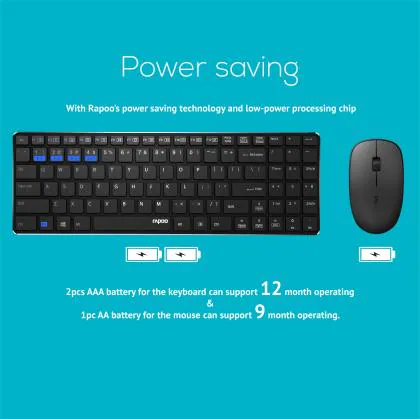 Rapoo 9300M Wireless Keyboard and Mouse Combo, Multidevice connectivity, 2.4 GHz Wireless-Black ...