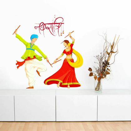 Decor Villa Navratri Dandiya Wall Sticker & Decal (PVC Vinyl,Size-58 Cm ...